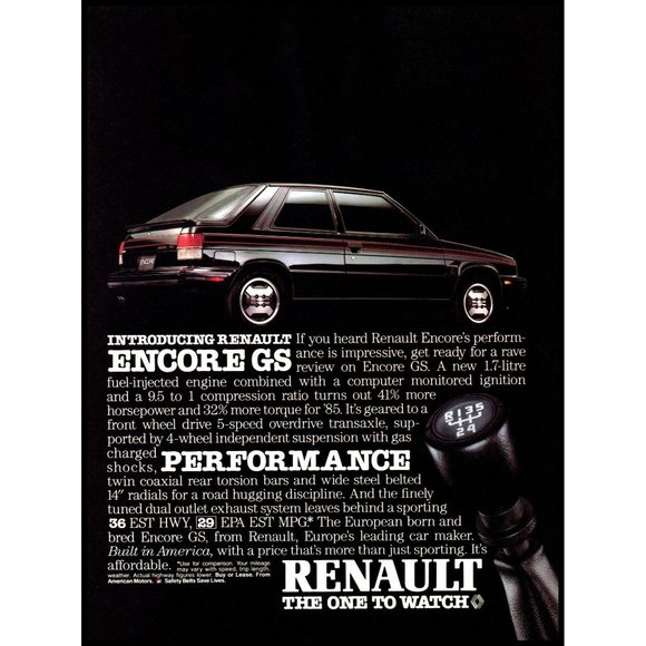 Renault | Art | 985 Renault Encore Gs 2 Door Hatchback 5 Speed Vintage ...